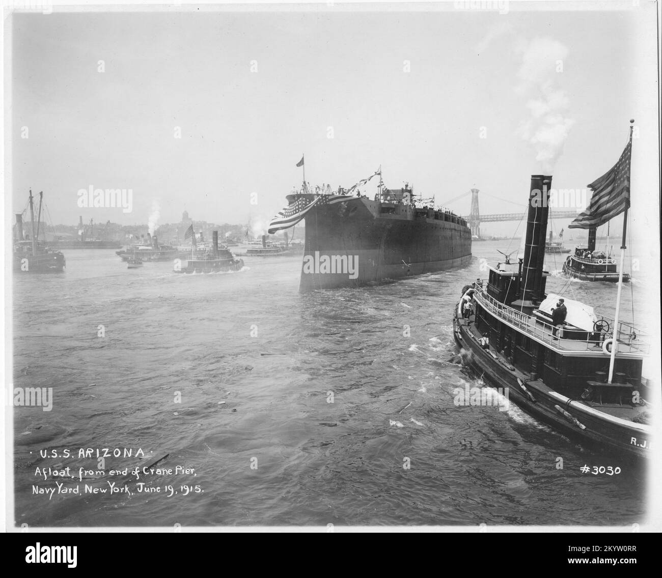 USS Arizona, Afloat, From End of Crane Pier, Navy Yard, New York ...