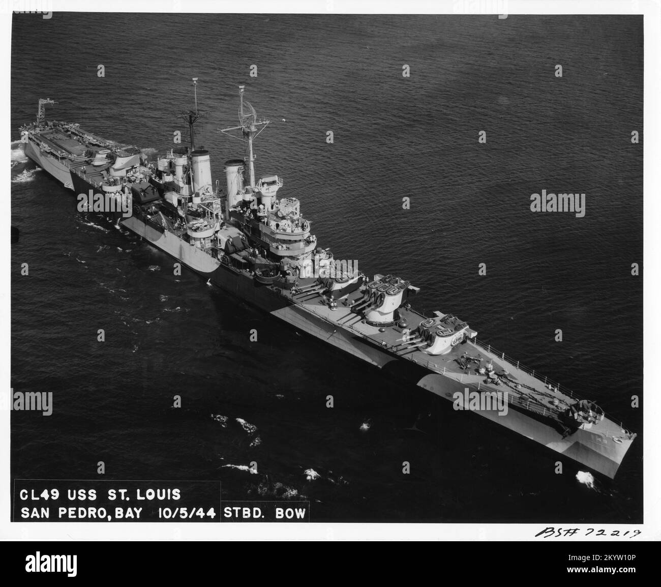 Photograph of the USS St. Louis (CL-49) in San Pedro Bay, California ...