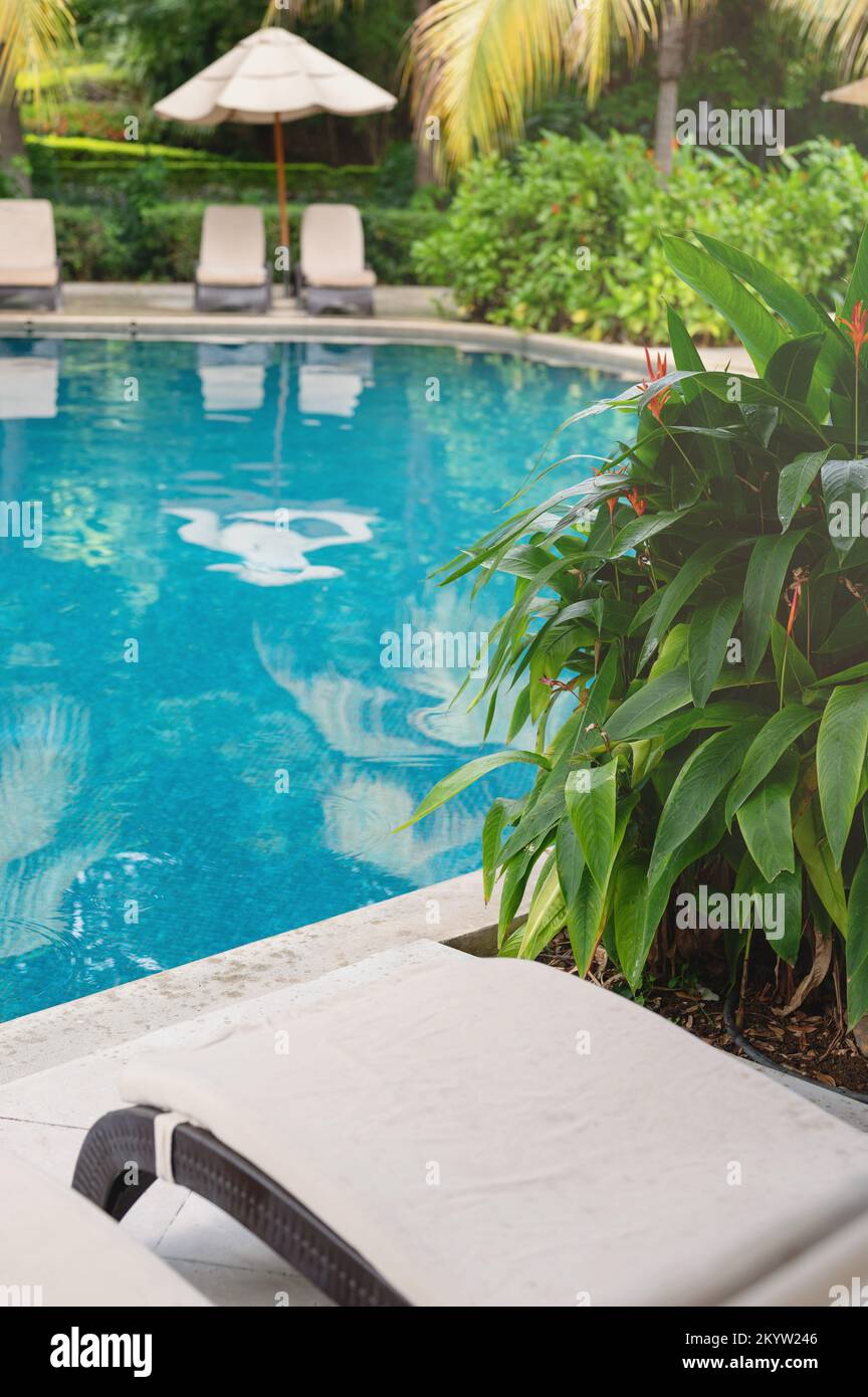 Enjoy pool outside theme. Spa chair in hotel resort background Stock ...