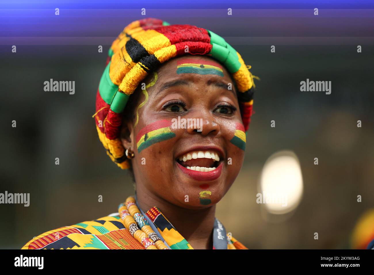 Al Wakrah, Qatar. 2nd Dec, 2022. A fan of Ghana cheers for the team ...