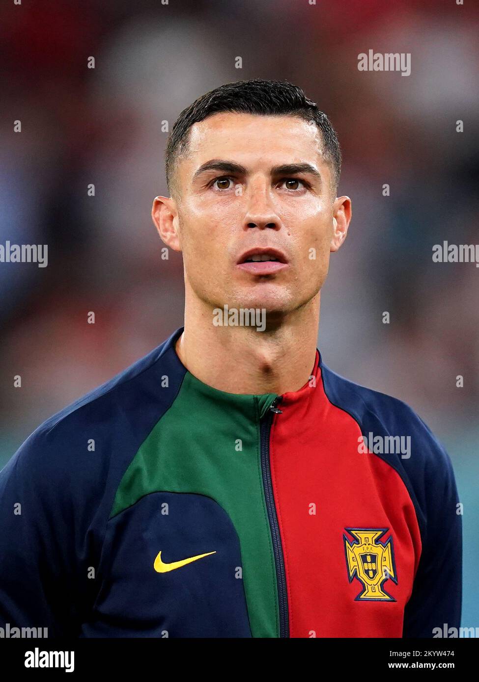 Portugal's Cristiano Ronaldo lines up on the pitch ahead of the FIFA ...