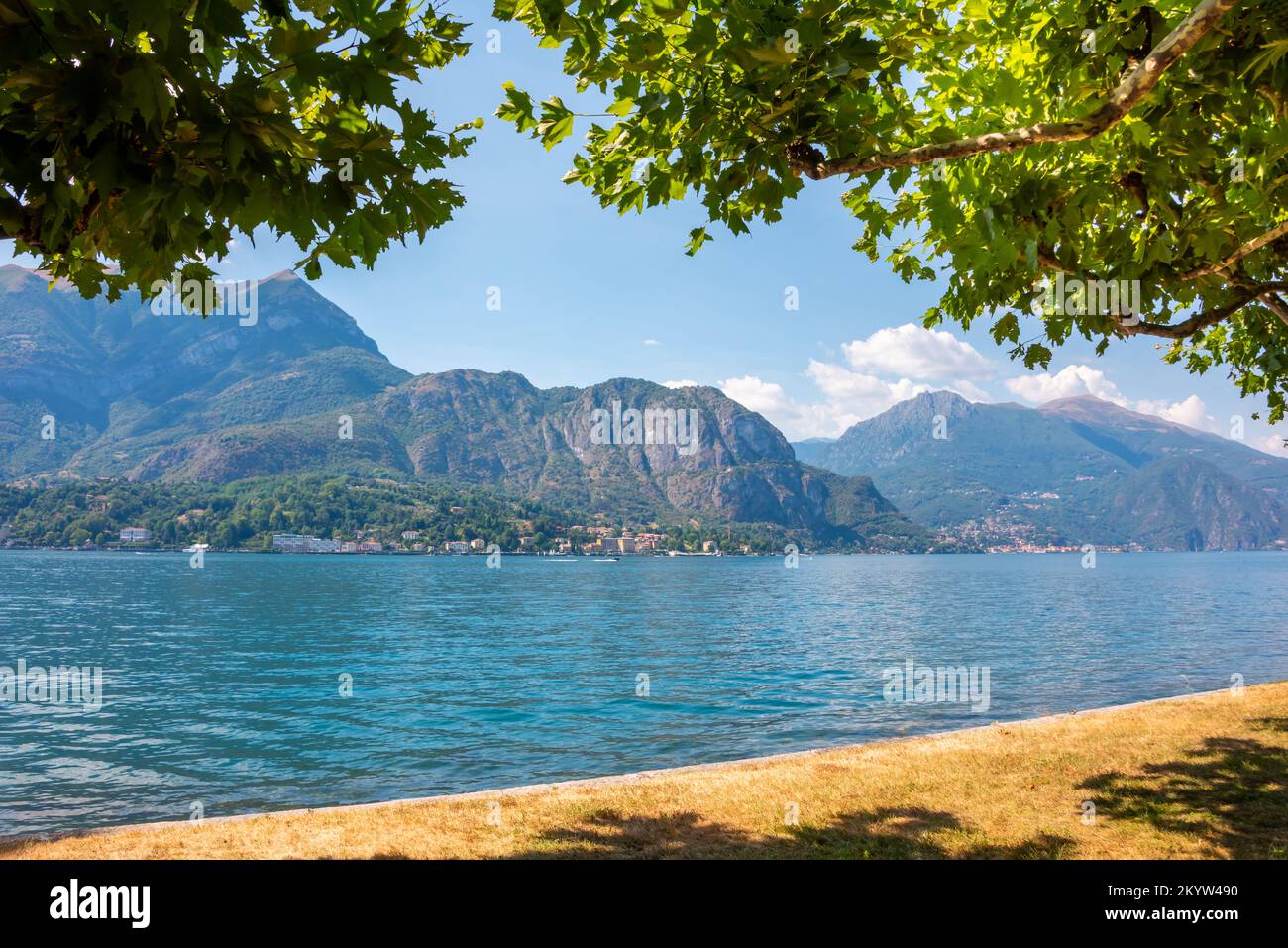 Lake Como. Natural landscape with trees and mountains by lake Stock ...