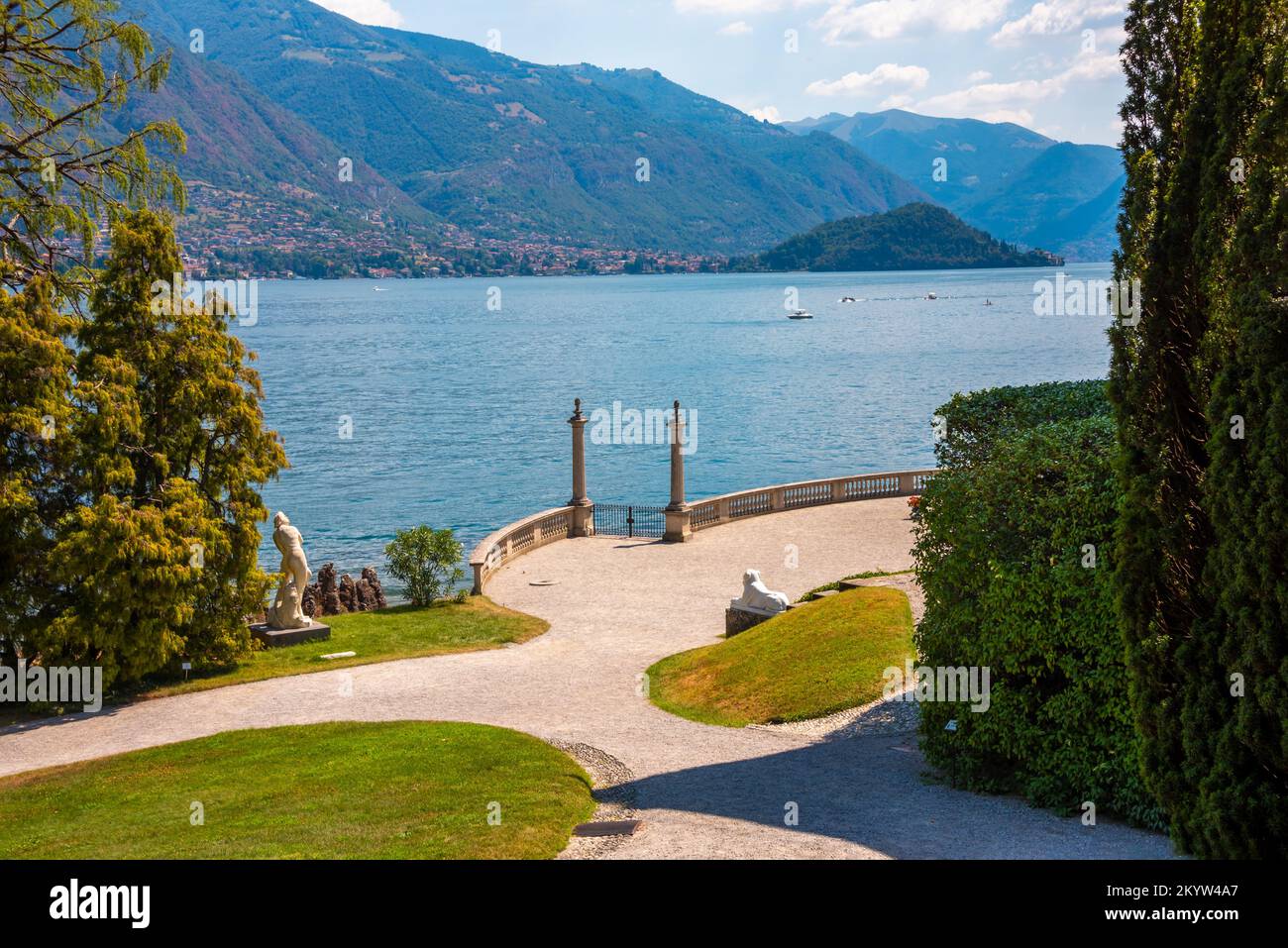 Lake Como. Natural landscape with trees and mountains by lake Stock ...