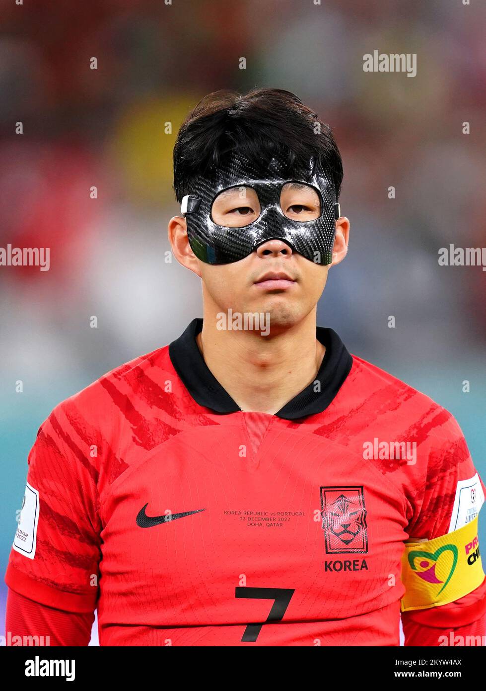 South Korea's Son Heung-min lines up on the pitch ahead of the FIFA ...
