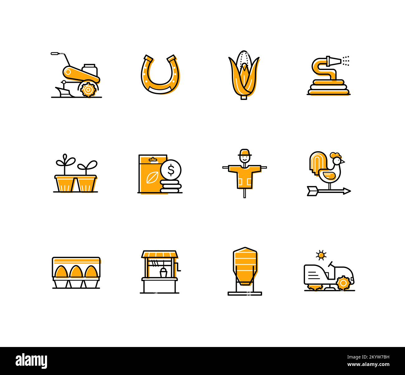 Country life and farming - modern colorful line design style icons ...