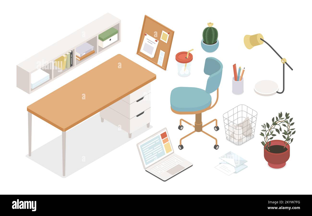 Office furniture - modern vector colorful isometric illustrations set ...