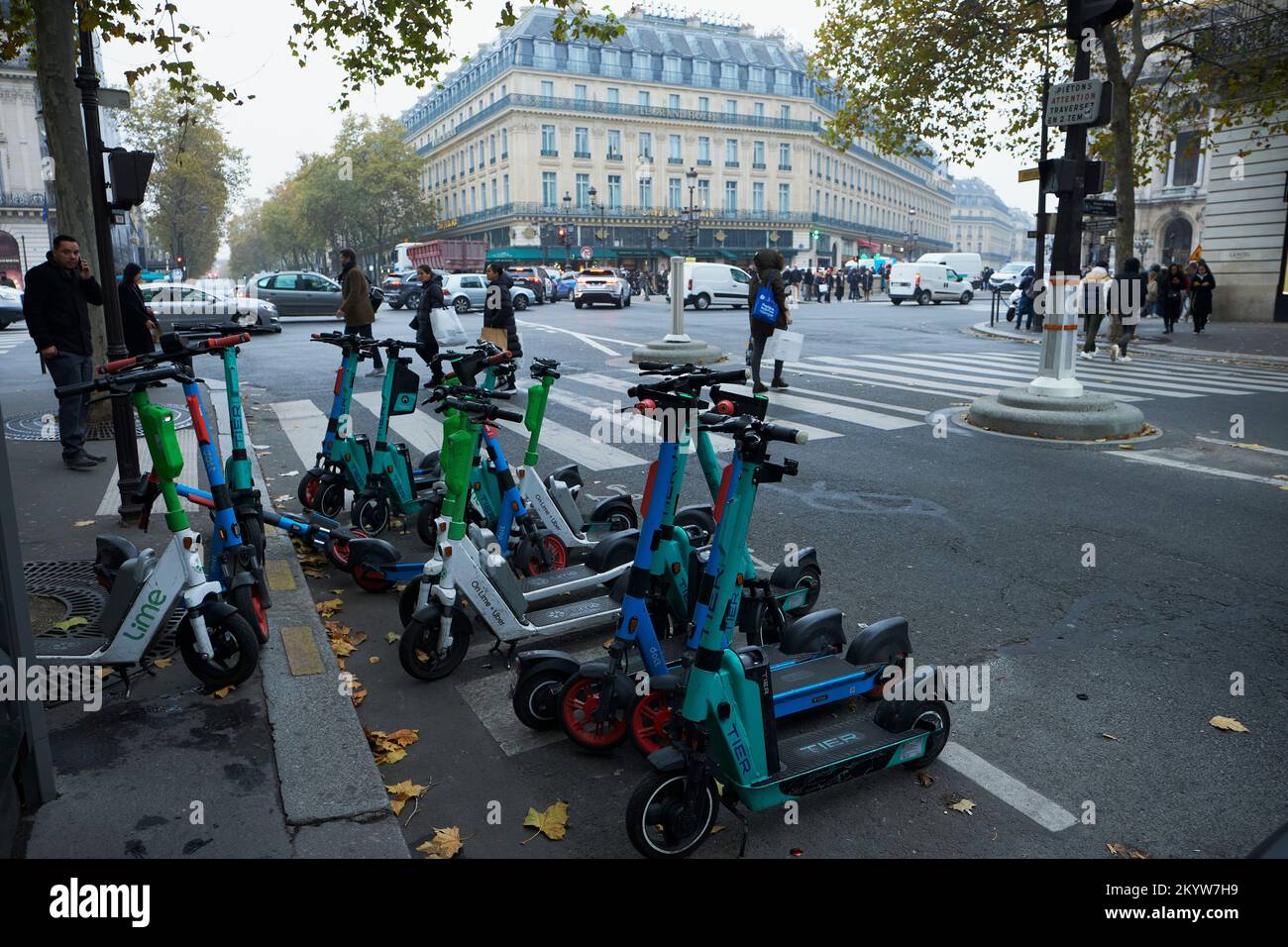 Paris, Ile de France, FRANCE. 2nd Dec, 2022. Public e-scooters are seen ...