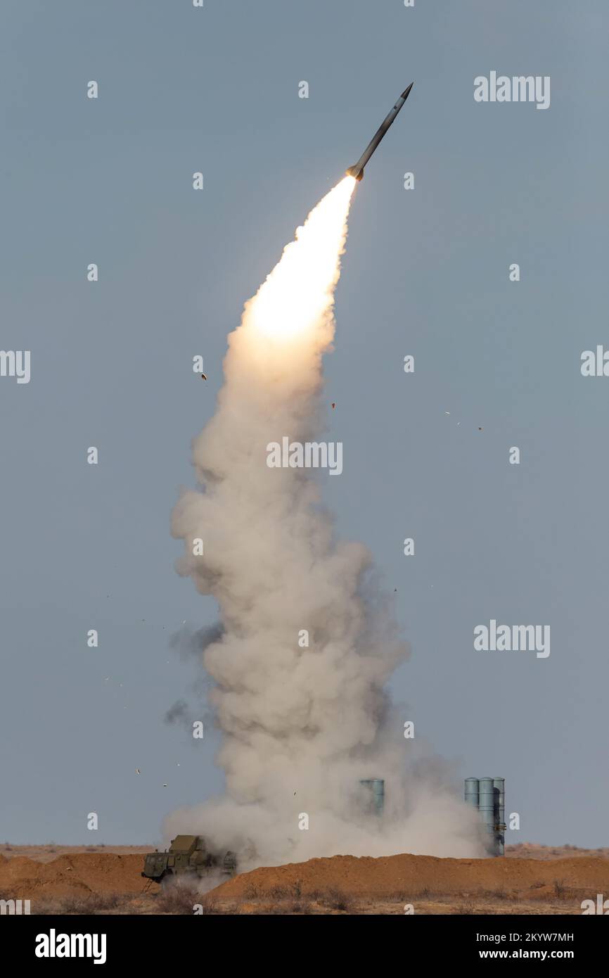 Military training, the launch of an anti-aircraft missile to hit a ...