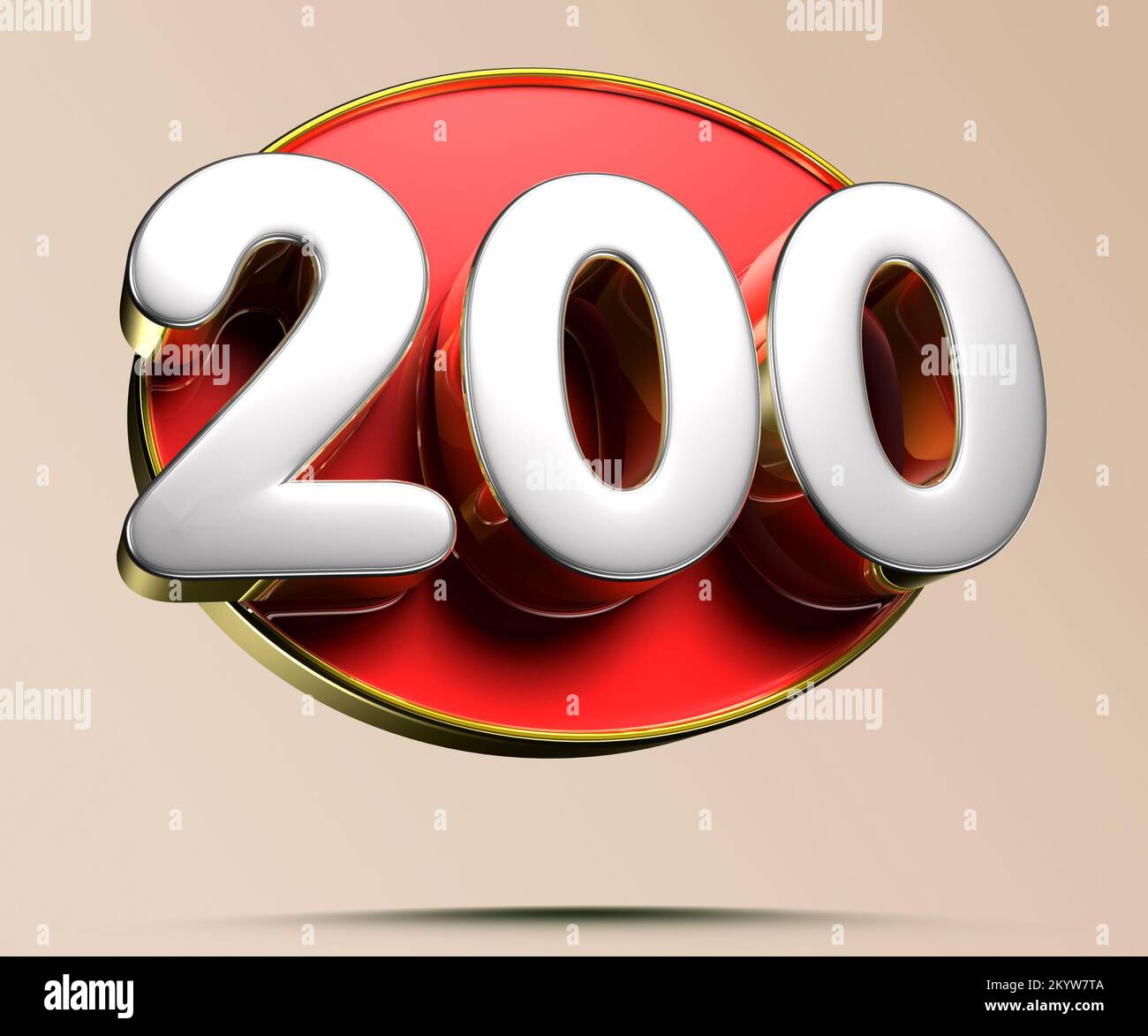 200 gold rim 3D illustration on light cream background have work path ...