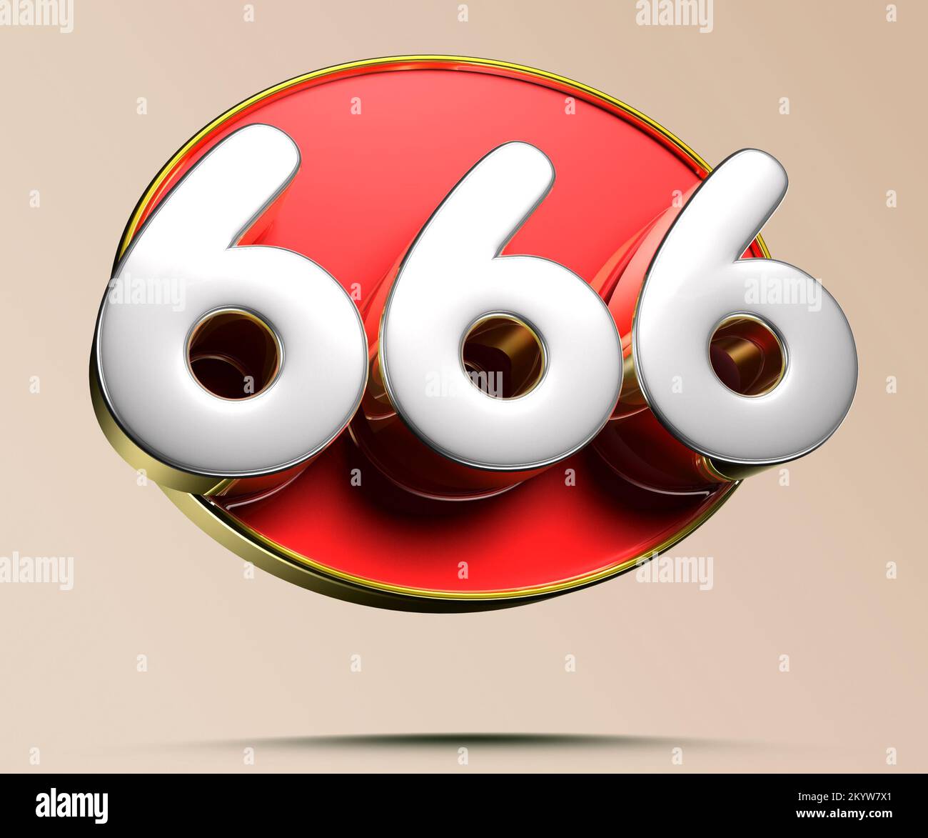 666 gold rim 3D illustration on light cream background have work path ...