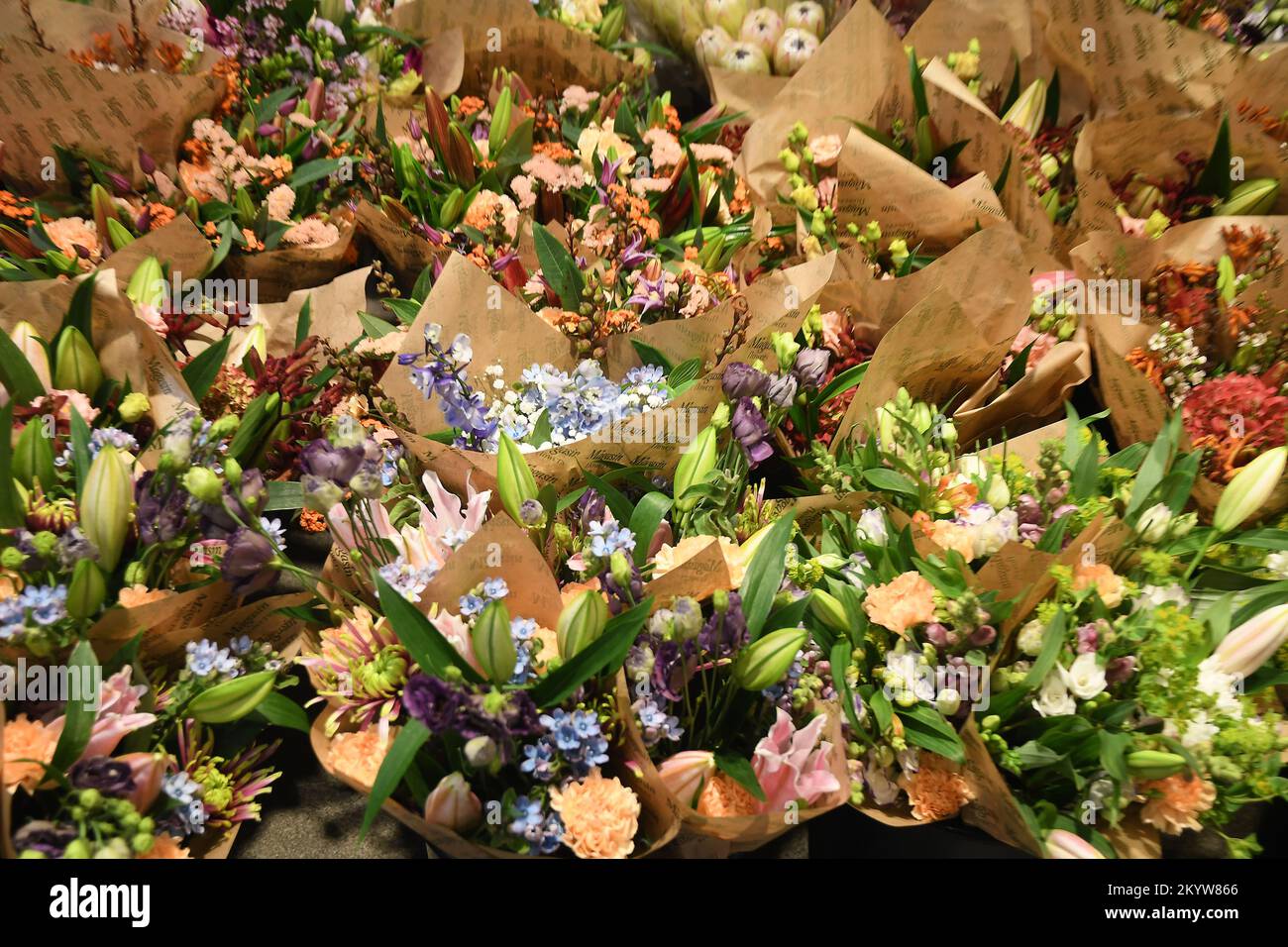 Copenhagen/Denmark/02 December 2022/Flower bouquets display for sale in ...