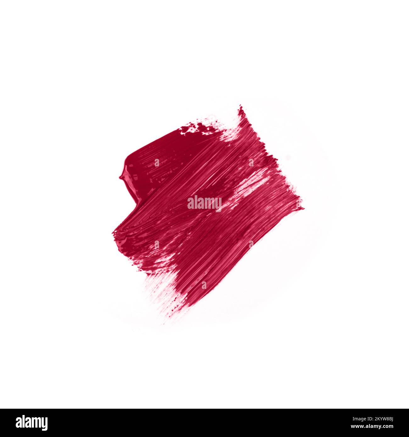 Textured smear of viva magenta acrylic paint on a white isolated ...