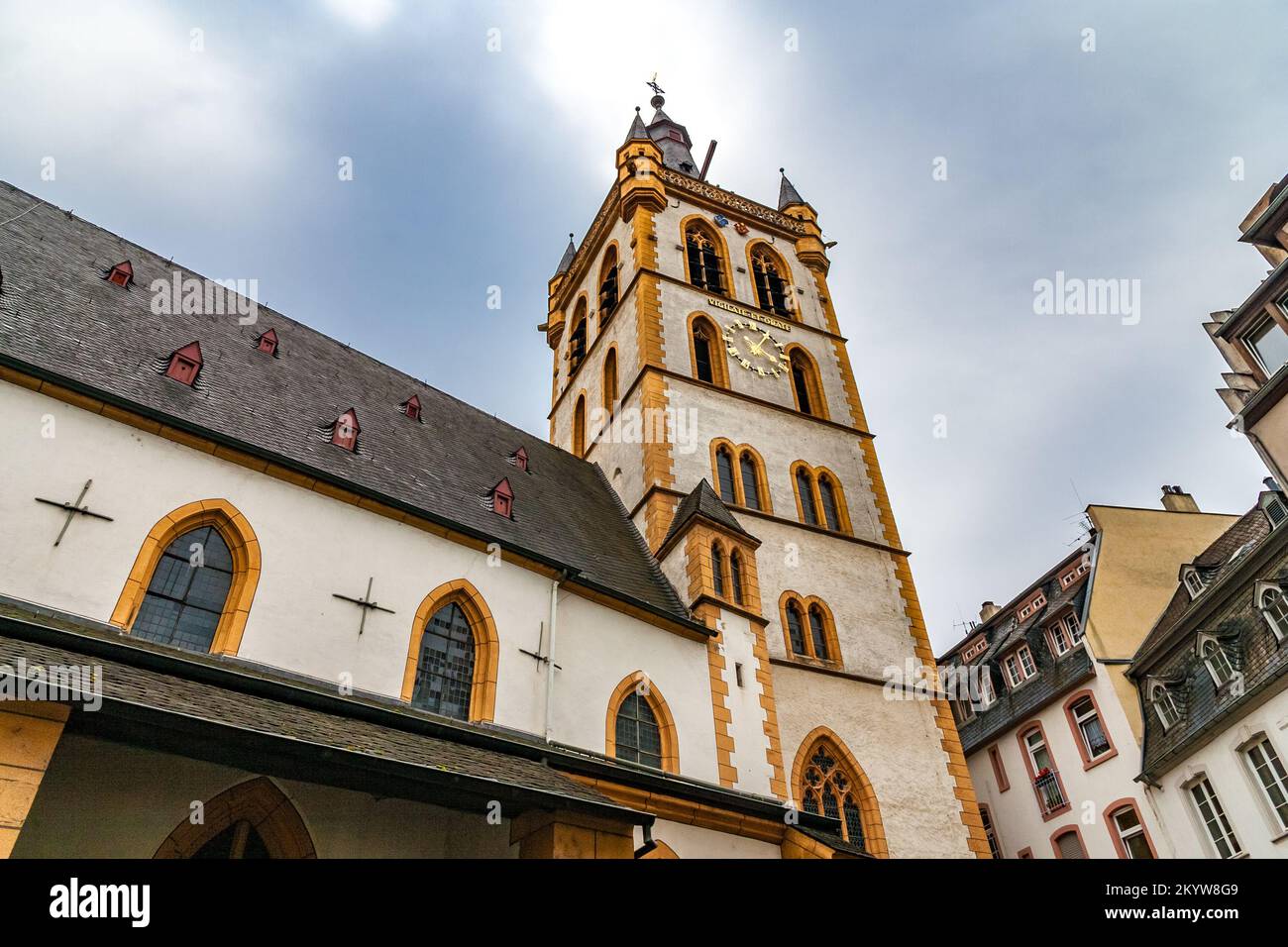 Great view of the church tower of the famous St. Gangolf's Church on a ...