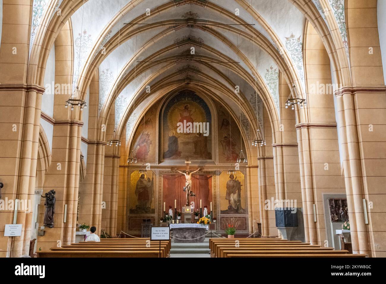 The central nave inside the famous St. Gangolf's Church, a Roman ...