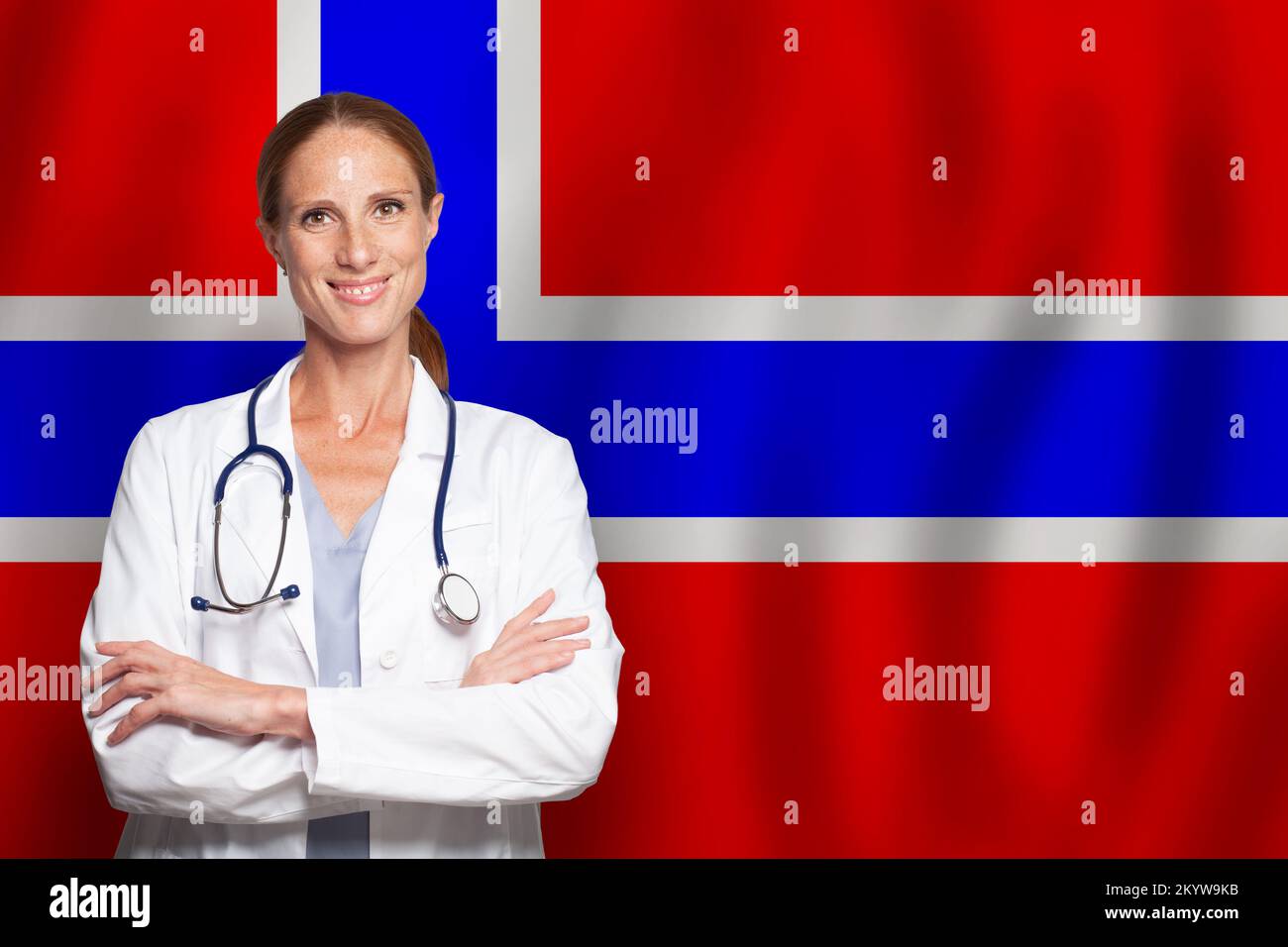 Norwegian general practitioner doctor on the flag of Norway Stock Photo ...