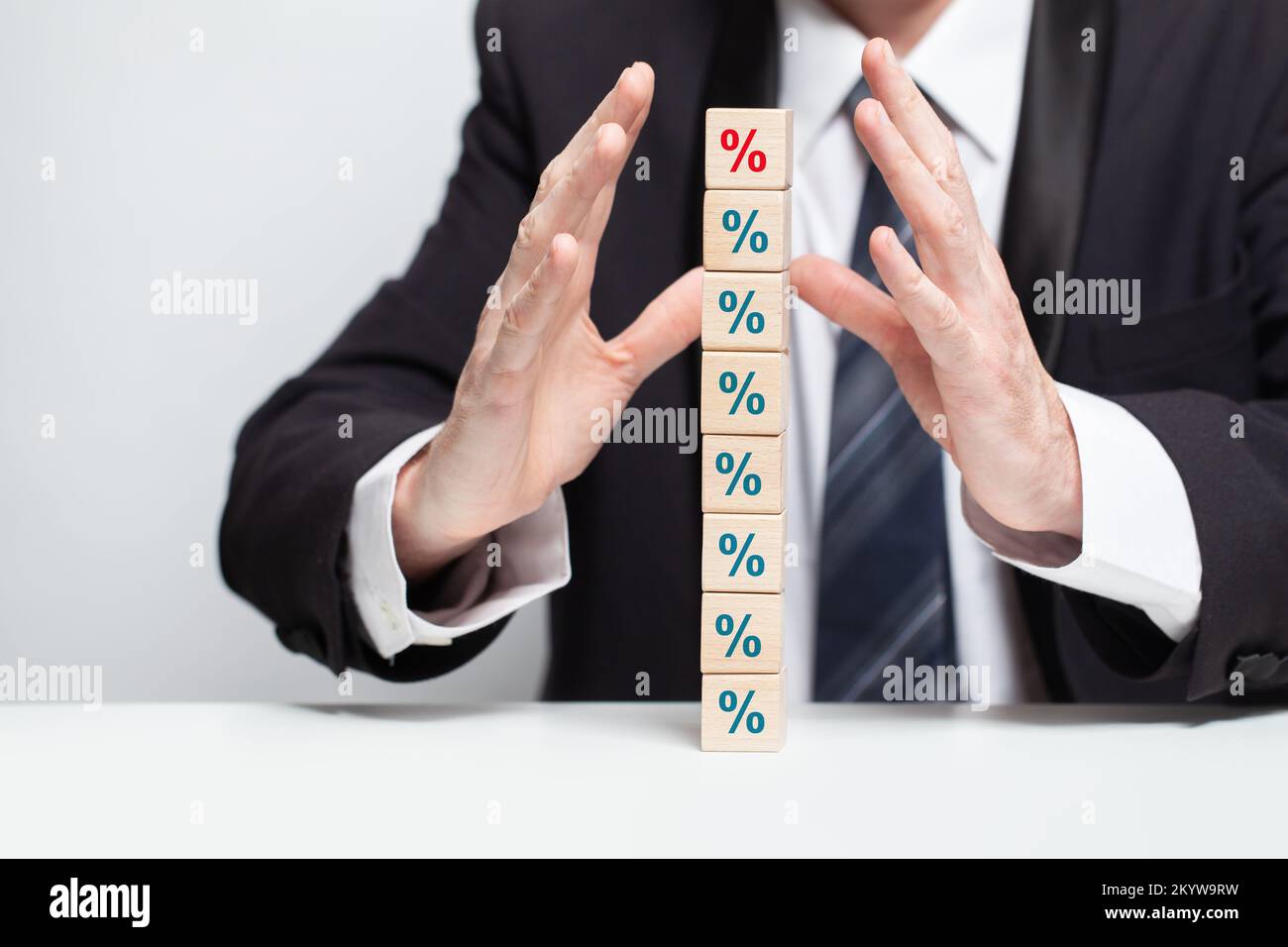Wooden blocks with green percent signs, pyramid, business percentage ...