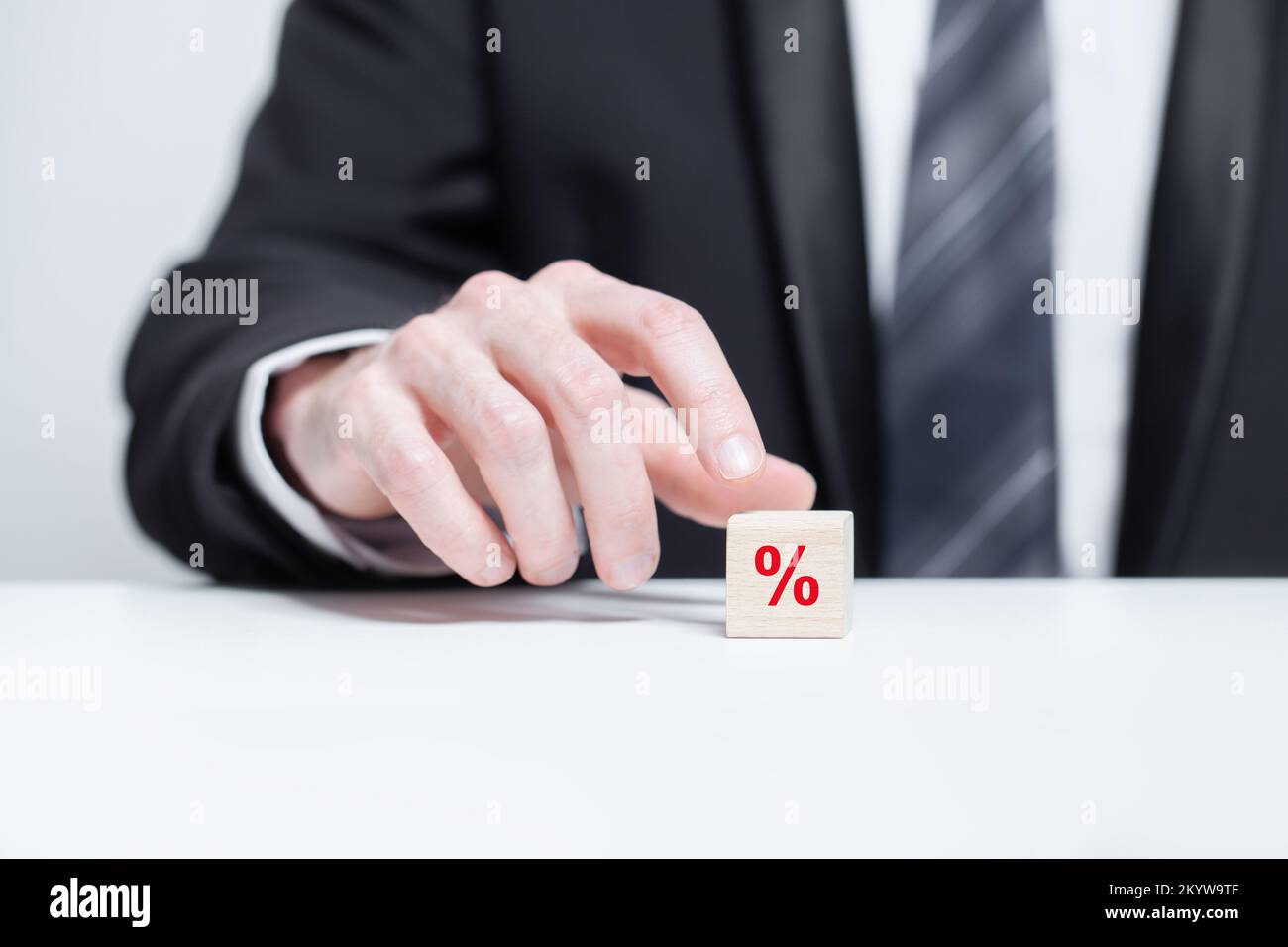 Wooden block with red percent sign, business percentage banks concept ...