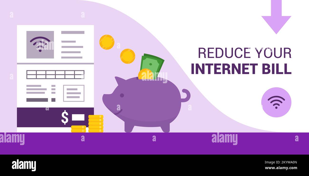 Save money on your internet bill, piggy bank and utility bill, banner ...
