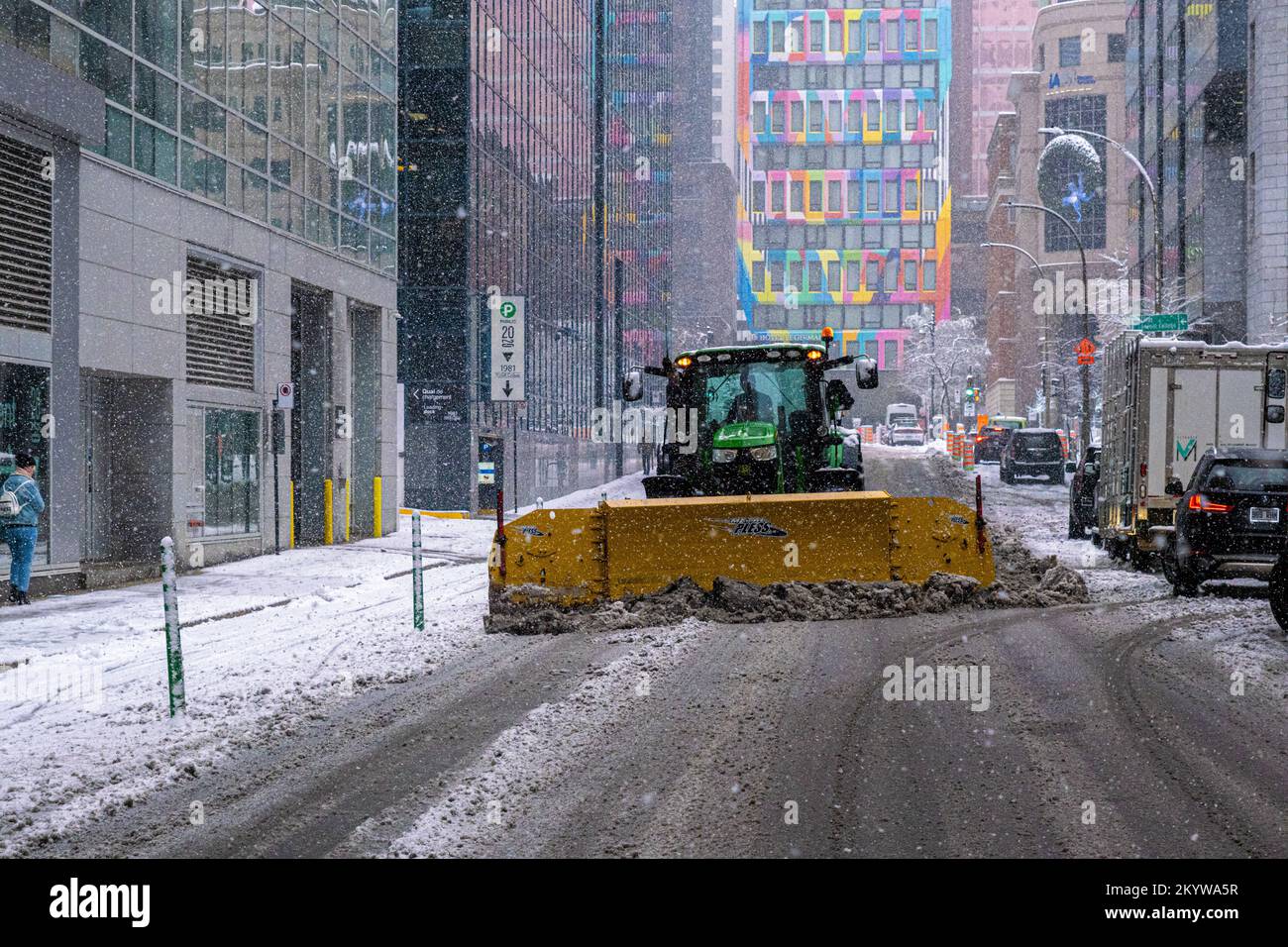 Montreal, CA - 16 November 2022: A snowplow in motion in Montreal ...