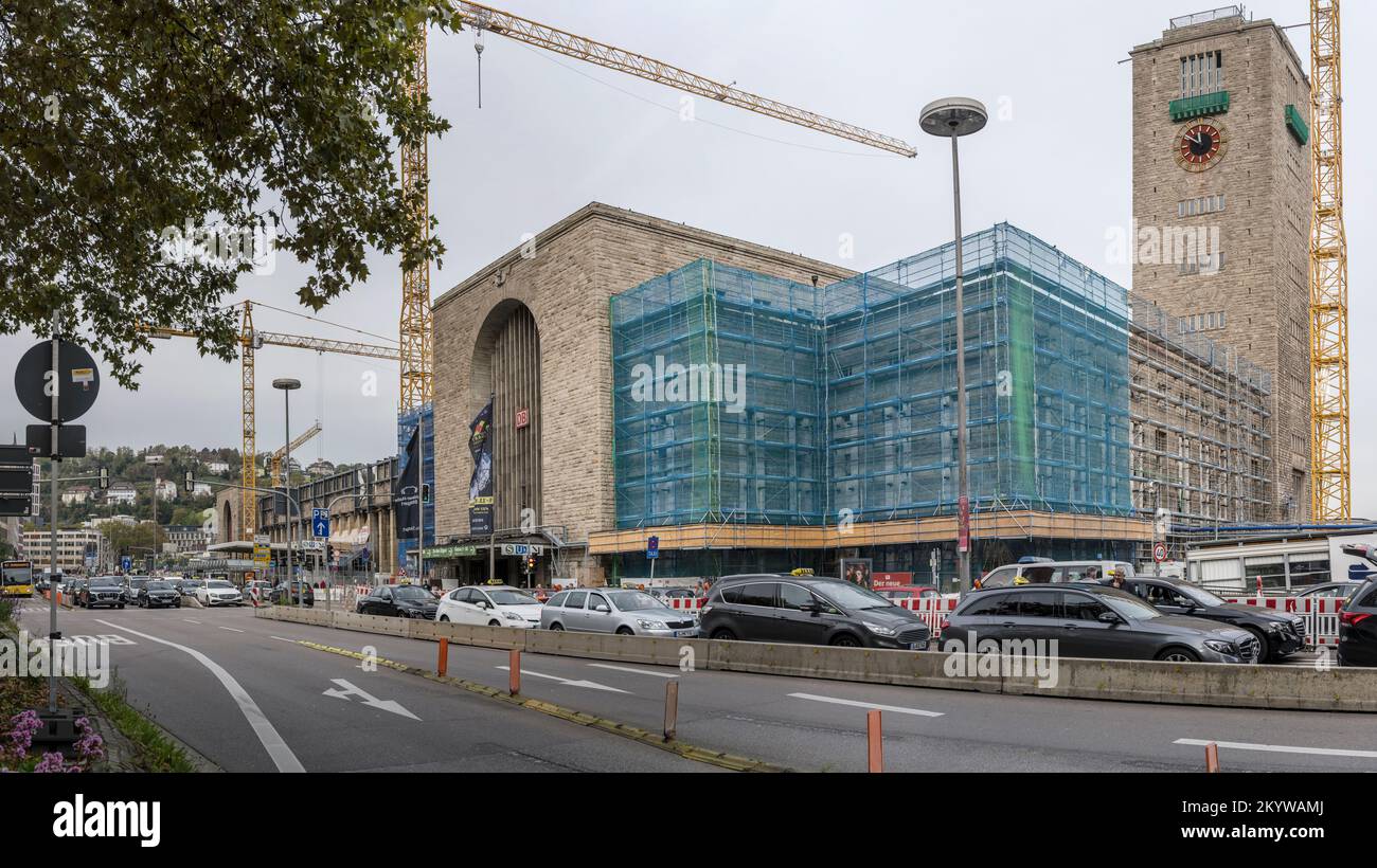 STUTTGART, 2022 october 31; cityscape with works in progress at historical main building of ...
