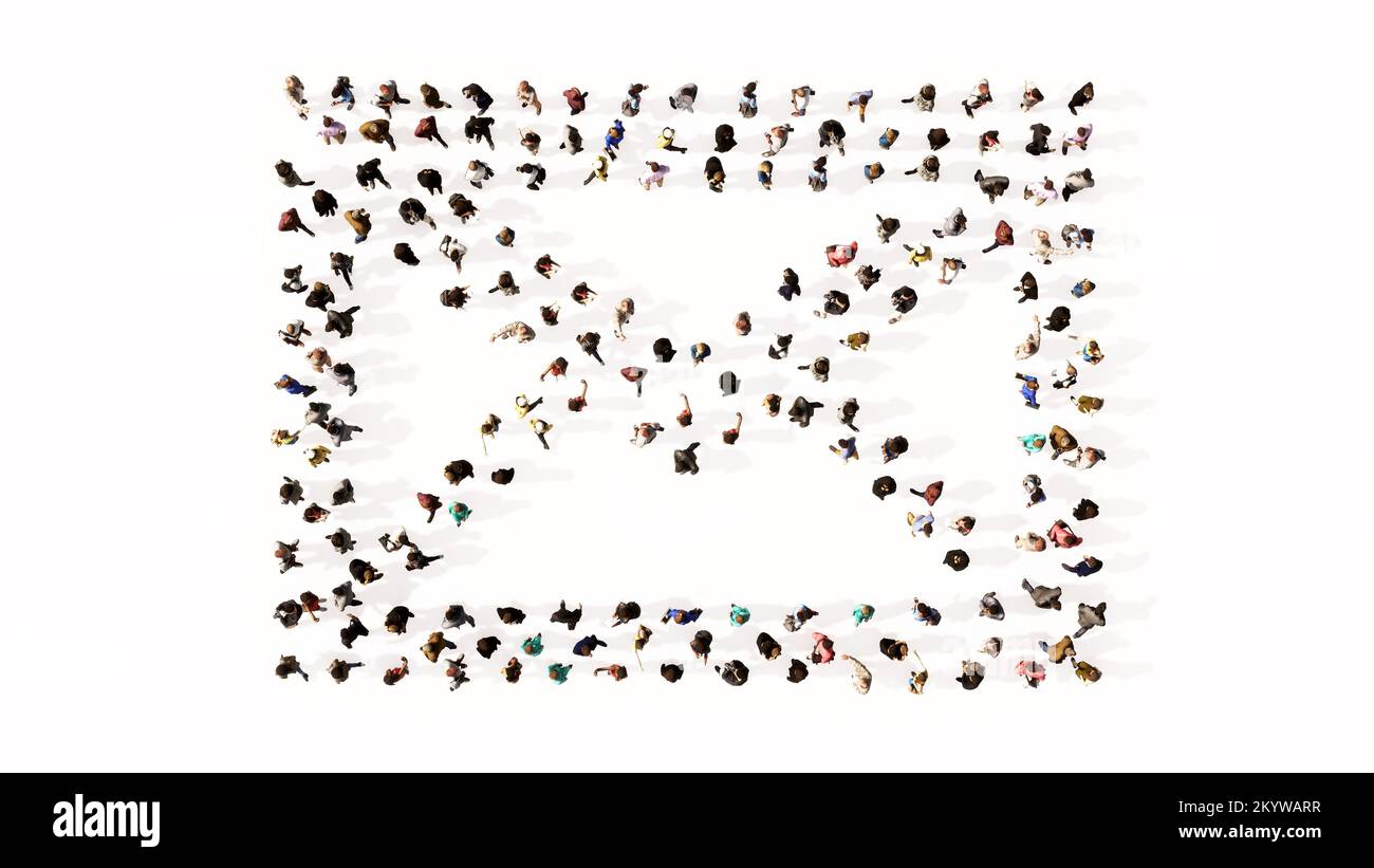 Concept conceptual large community of people forming the image of email ...