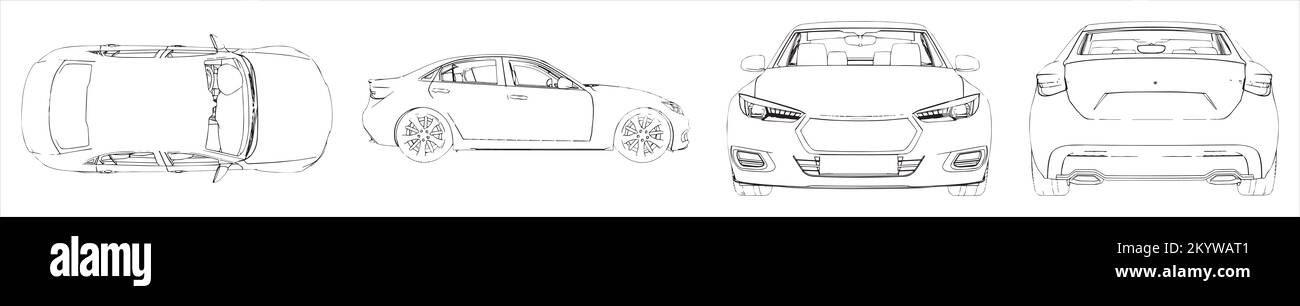 Concept or conceptual set of an urban car sketches from different ...