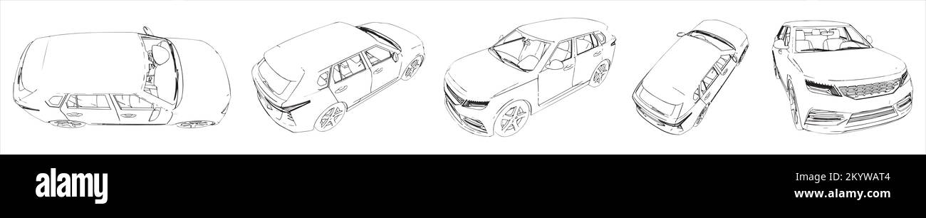 Concept or conceptual set of an offroad car sketches from different ...