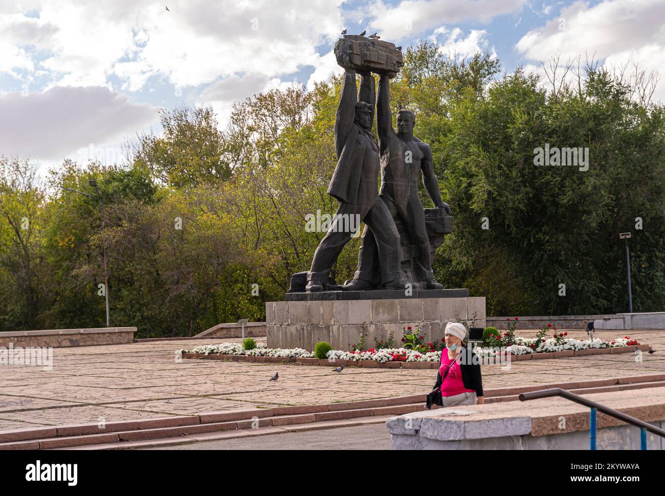 "Miners' Glory" Monument, sculpture depicting workers. Soviet monuments ...