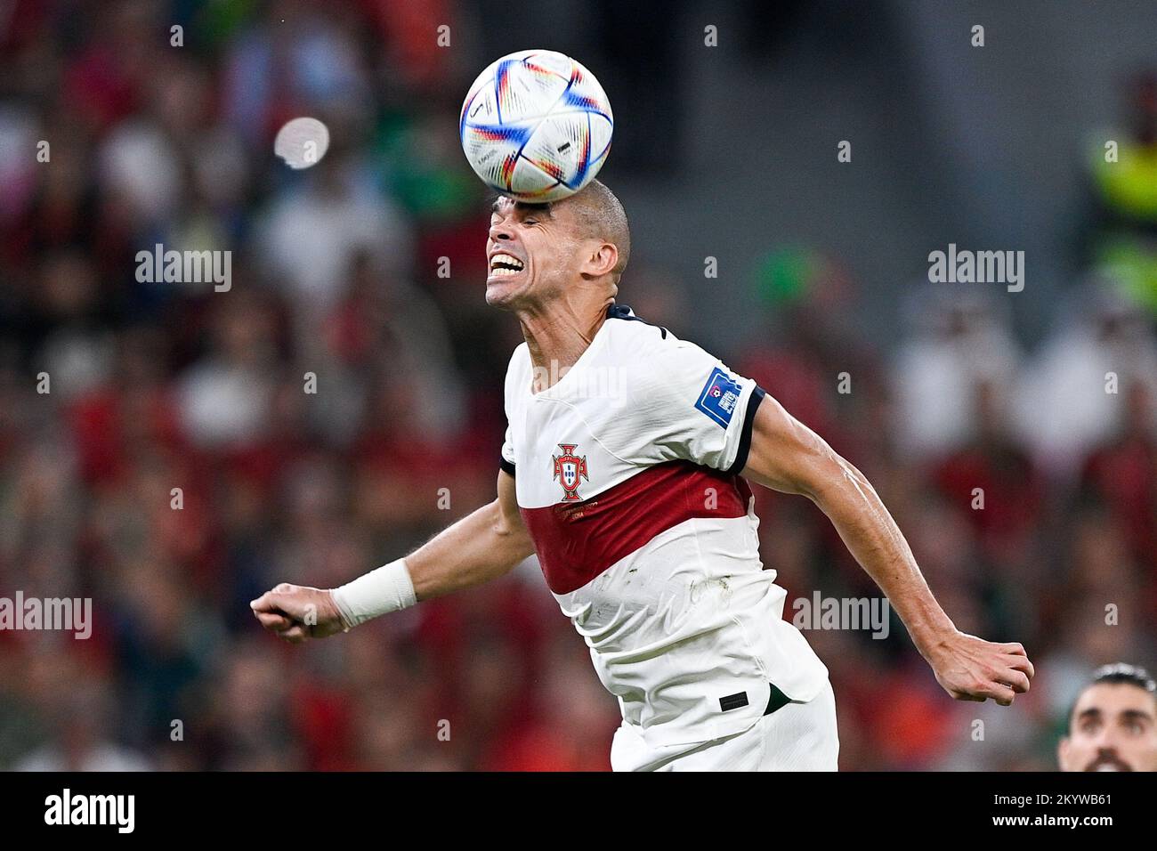 AL KHOR, QATAR - DECEMBER 2: Pepe of Portugal wins a defensive header ...