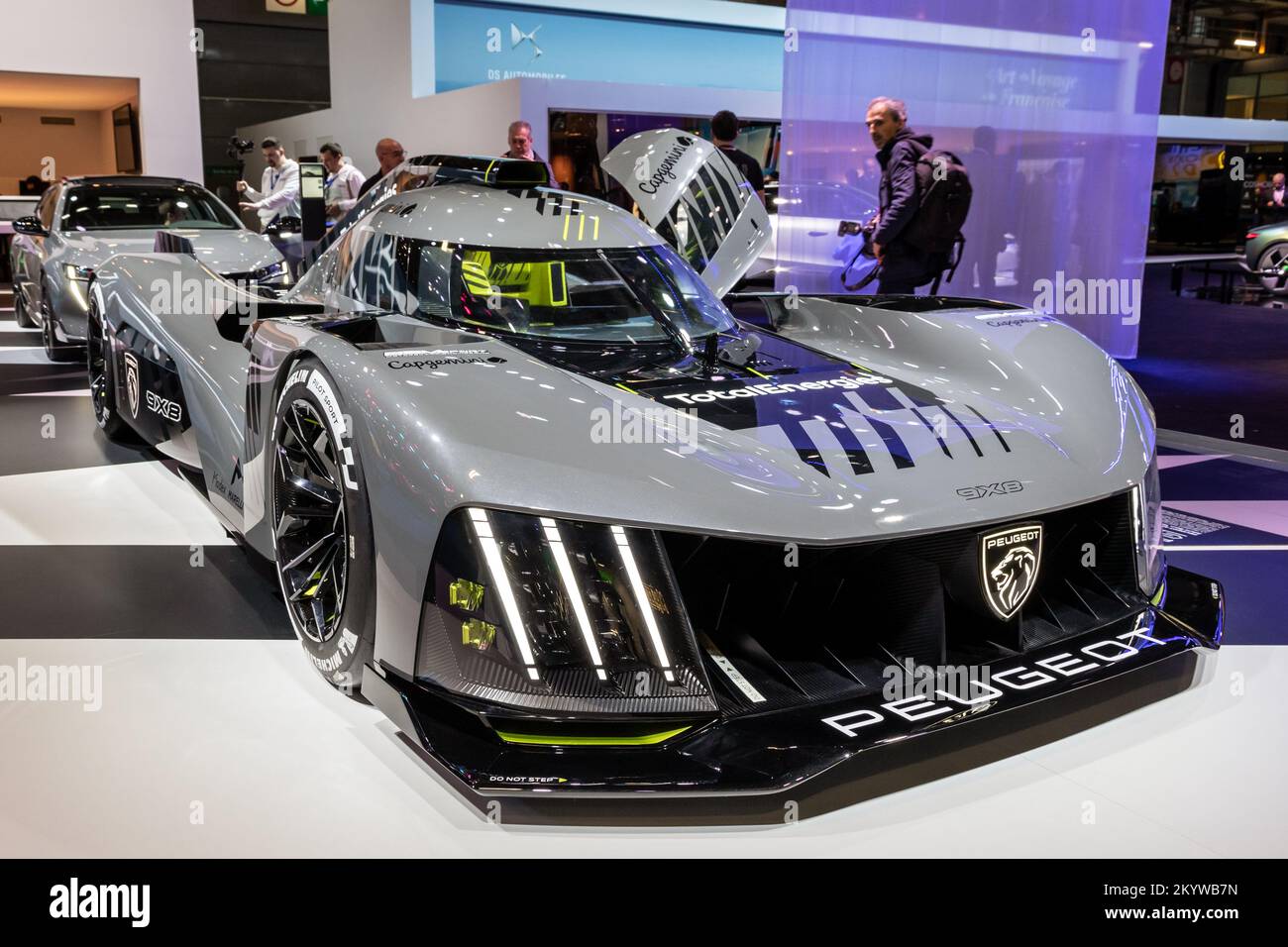 Peugeot 9X8 sports prototype racing car showcased at the Paris Motor ...