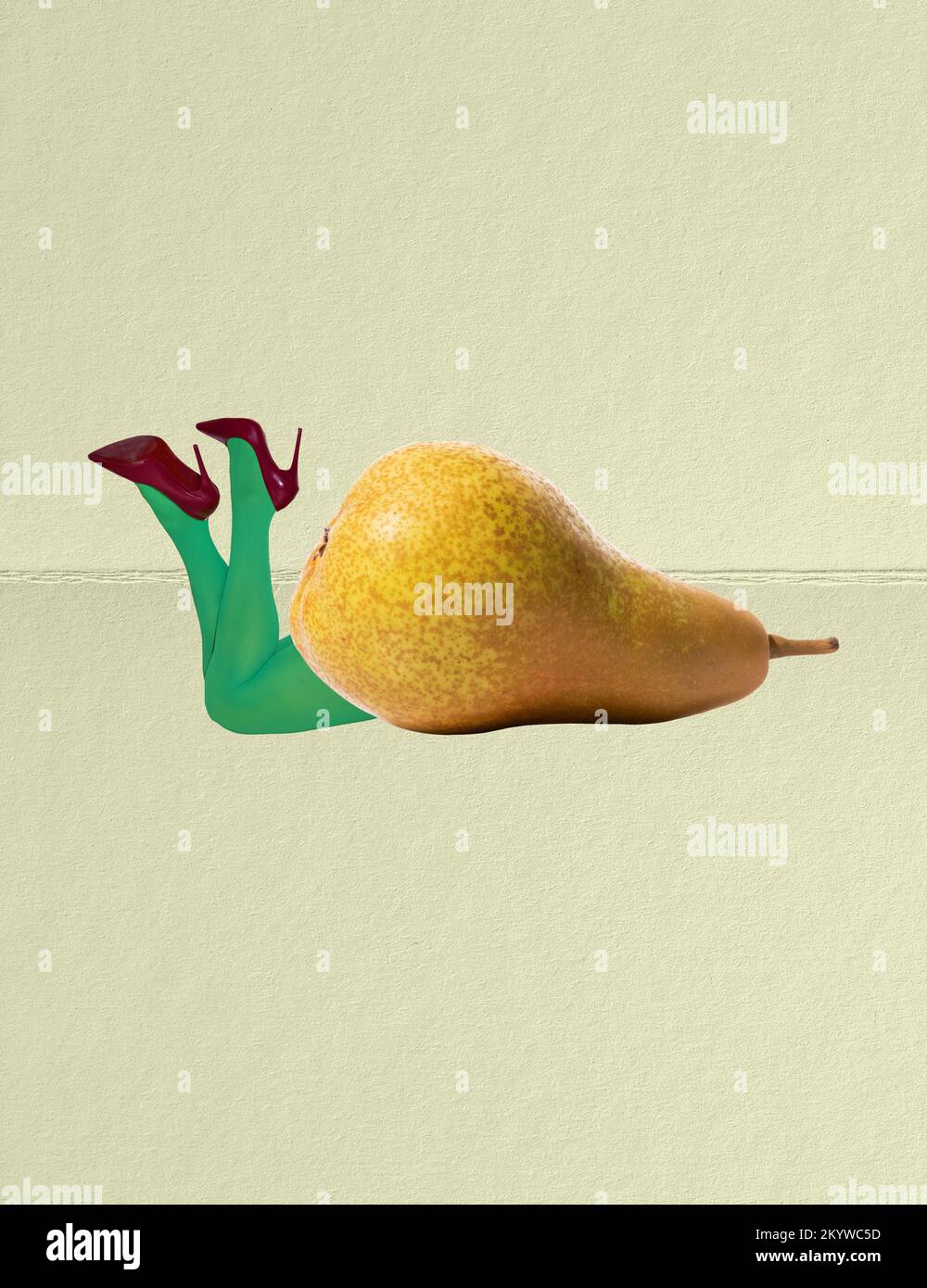 Contemporary art collage. Female legs on heels in green tights sticking ...