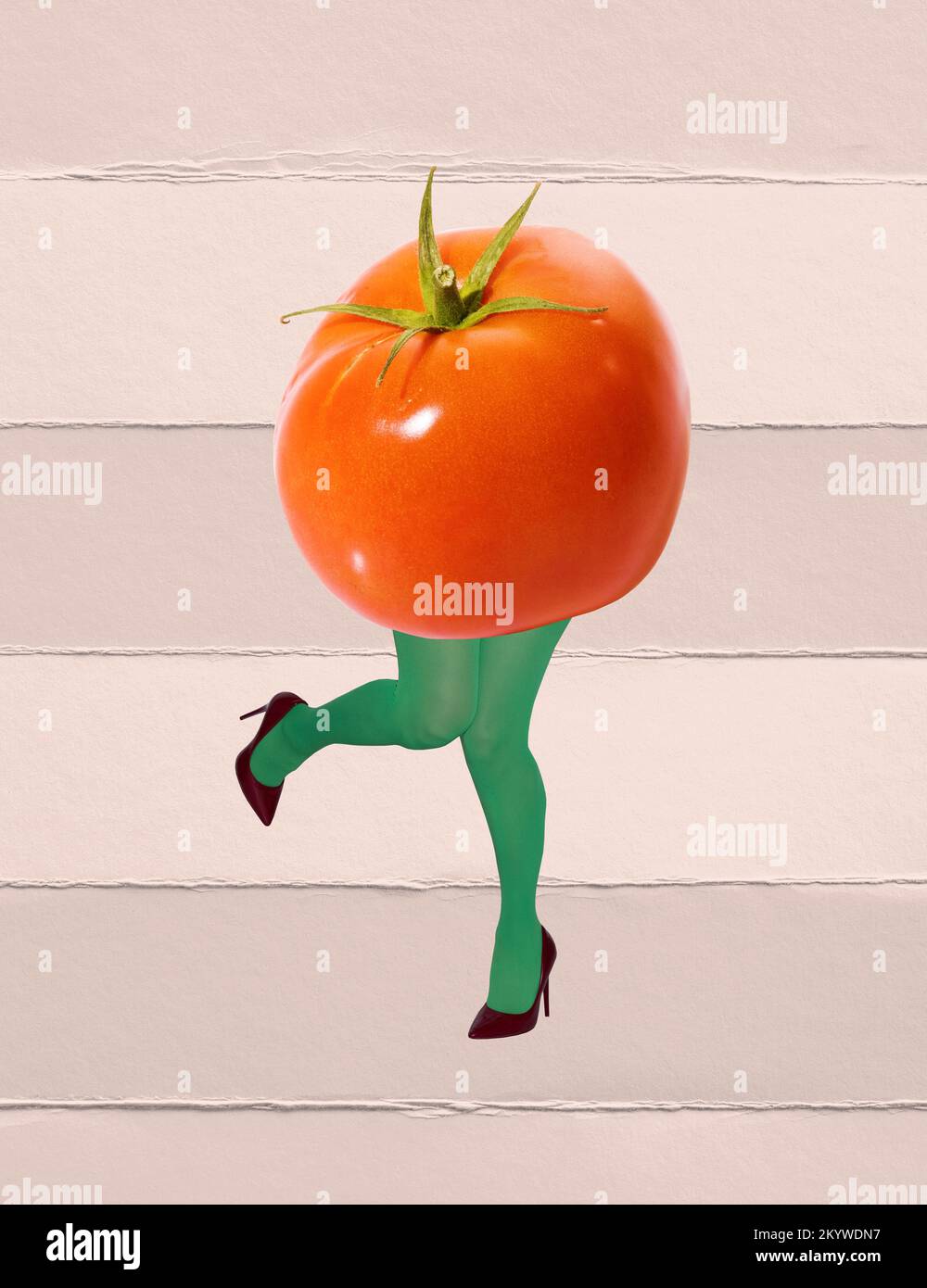 Contemporary art collage. Legs in green tights with tomato body ...