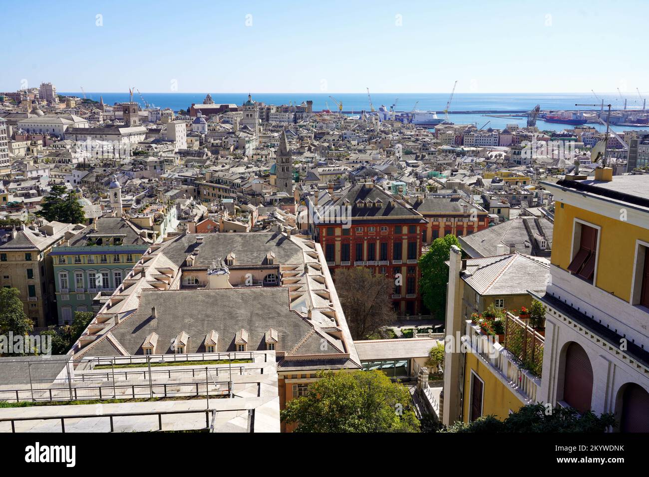 Genoa aerial cityscape with the port, Liguria, Italy Stock Photo - Alamy