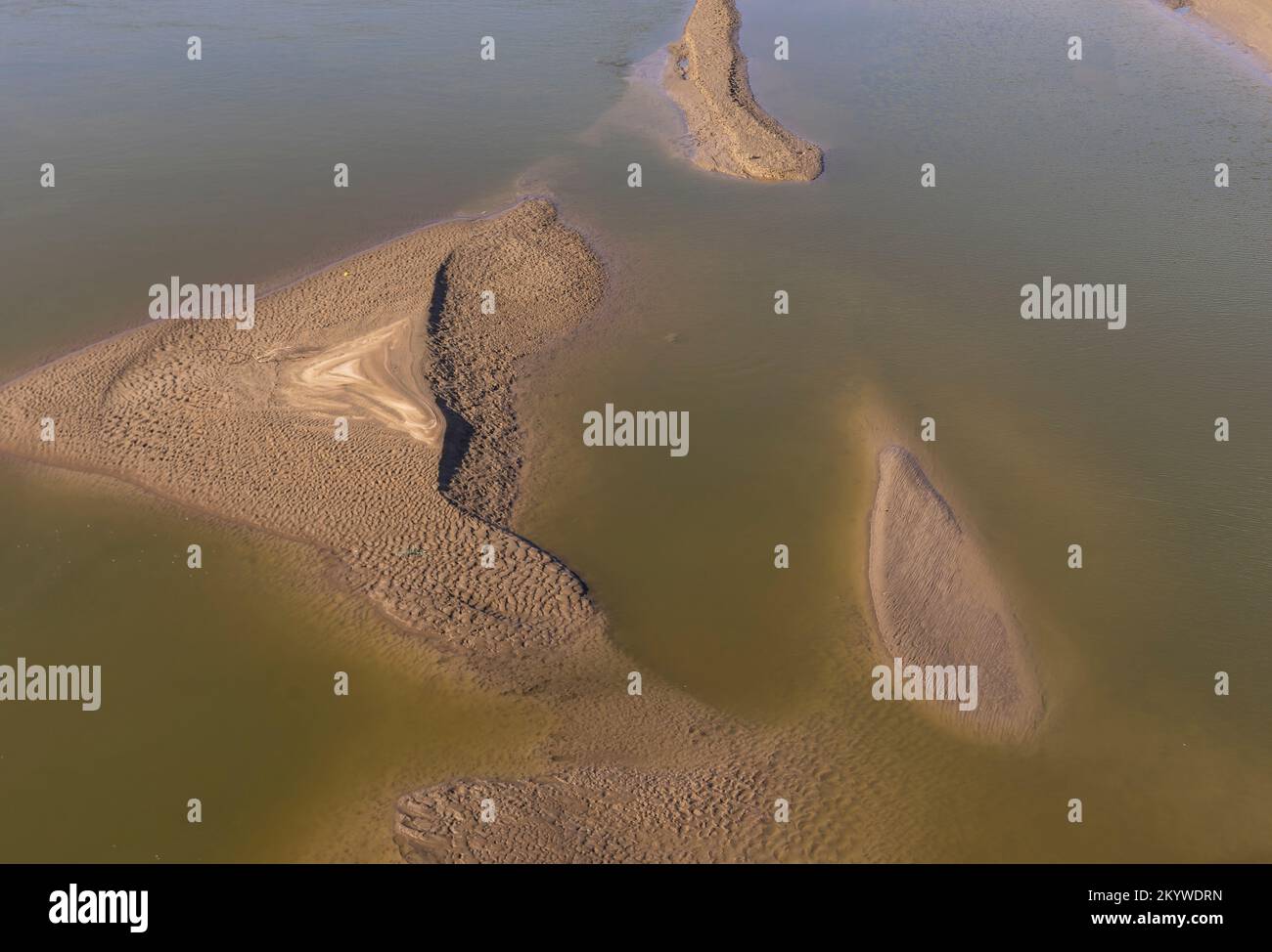 Sediment, shoal on the Syr Darya River, passing through Kyzylorda city ...