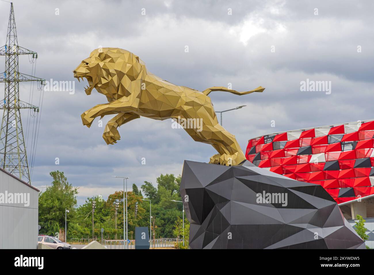 Budapest, Hungary - July 31, 2022: Gold Lion Sculpture of Honved FC in ...