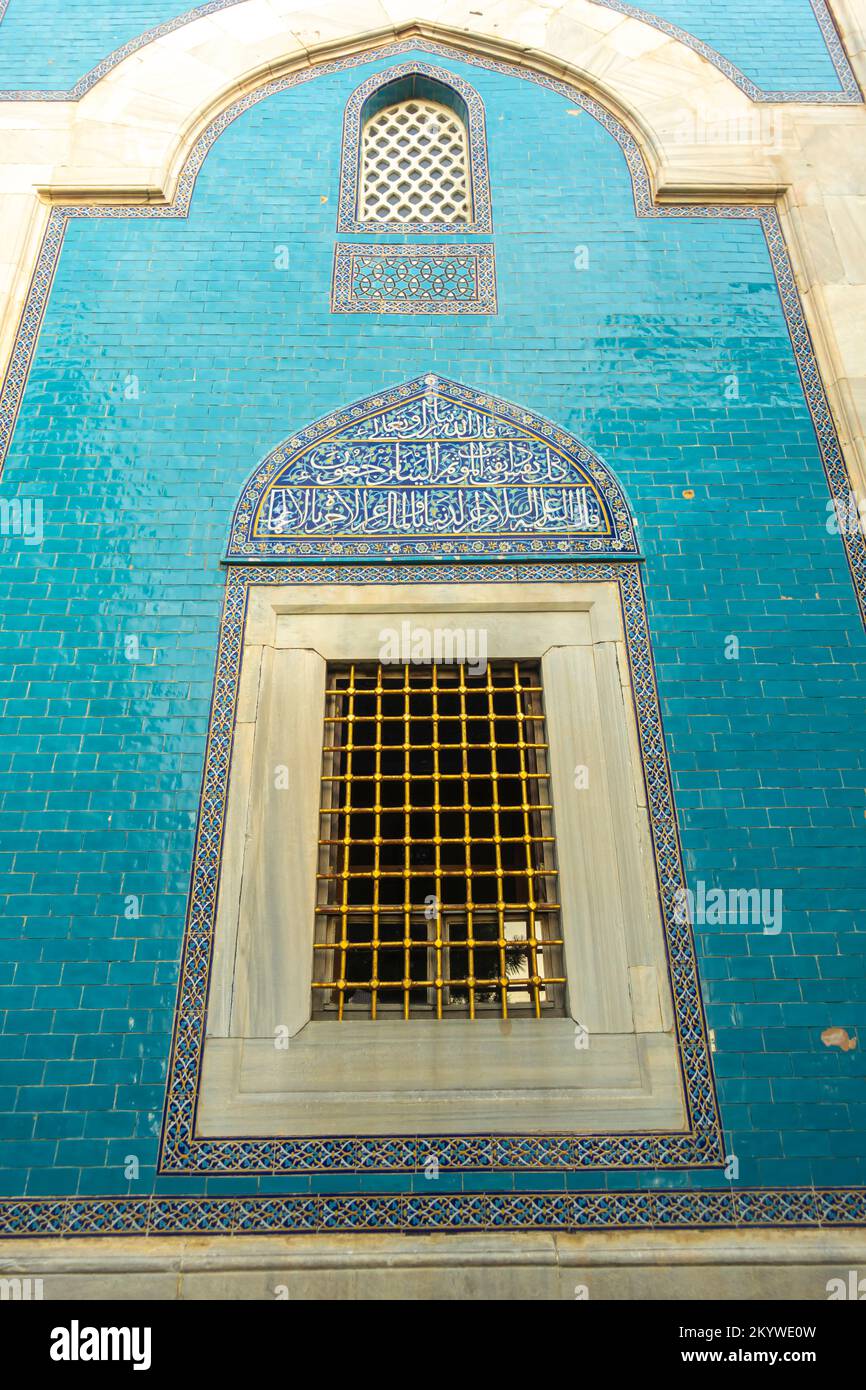 blue glazed tiles on The Green Tomb - a mausoleum of the fifth Ottoman ...