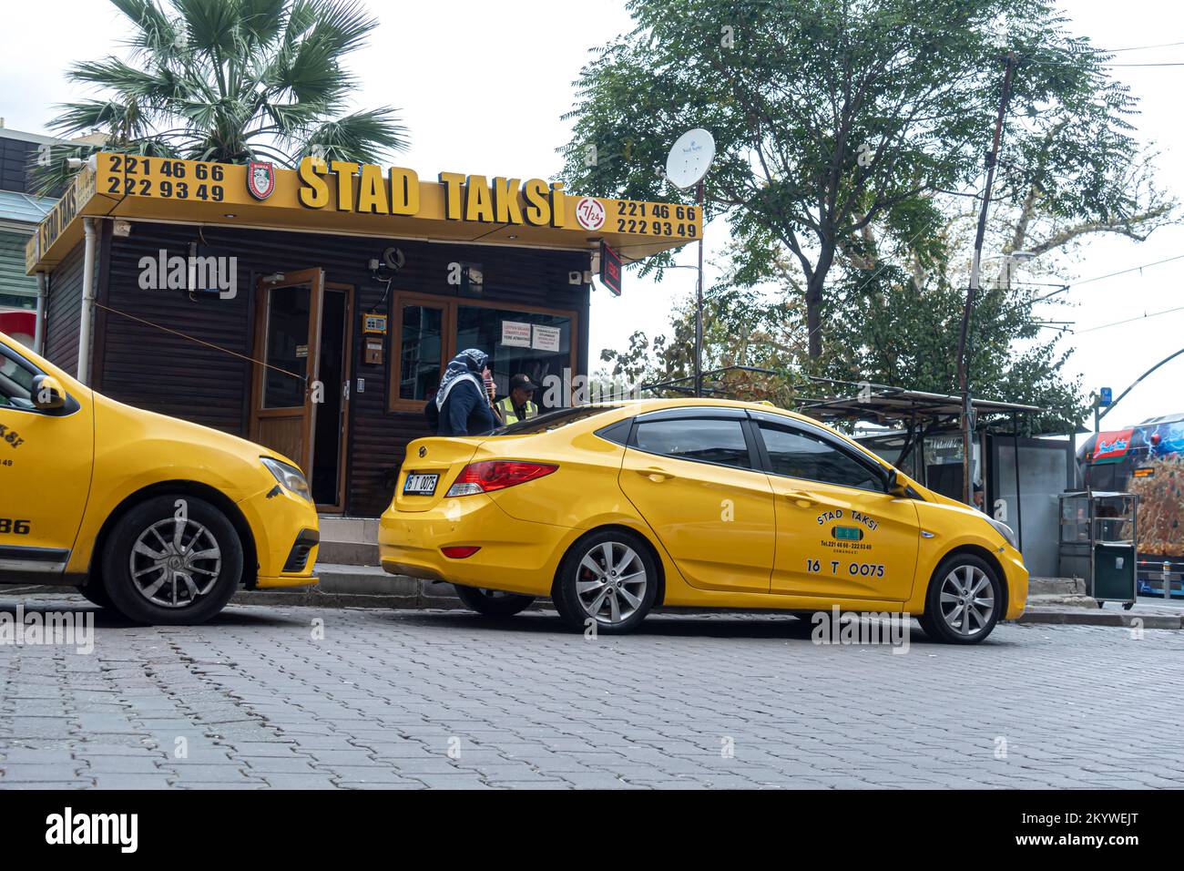 Bursa travel. Yellow taxis cabs station and stand in Bursa, Turkey ...