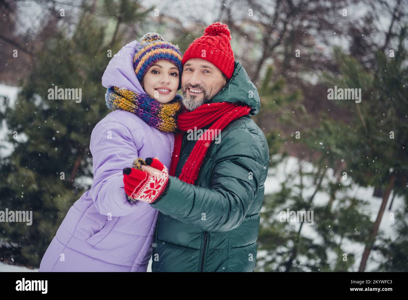 Photo of two positive lovely partners hold hands hug dance enjoy free ...