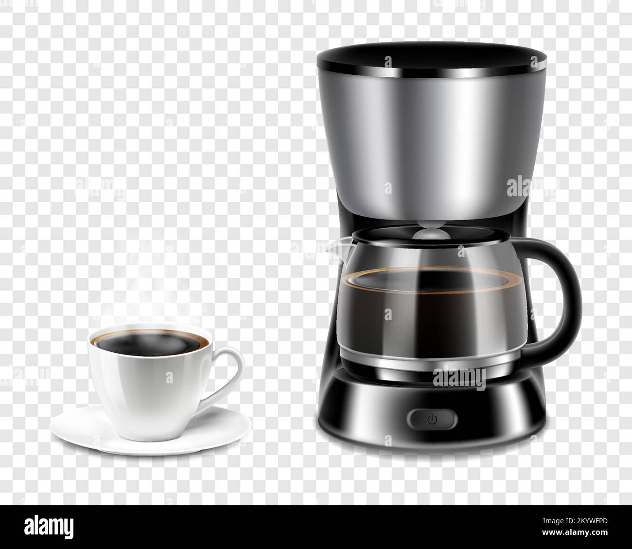 Realistic coffee machine with white coffee cup isolated on transparent ...