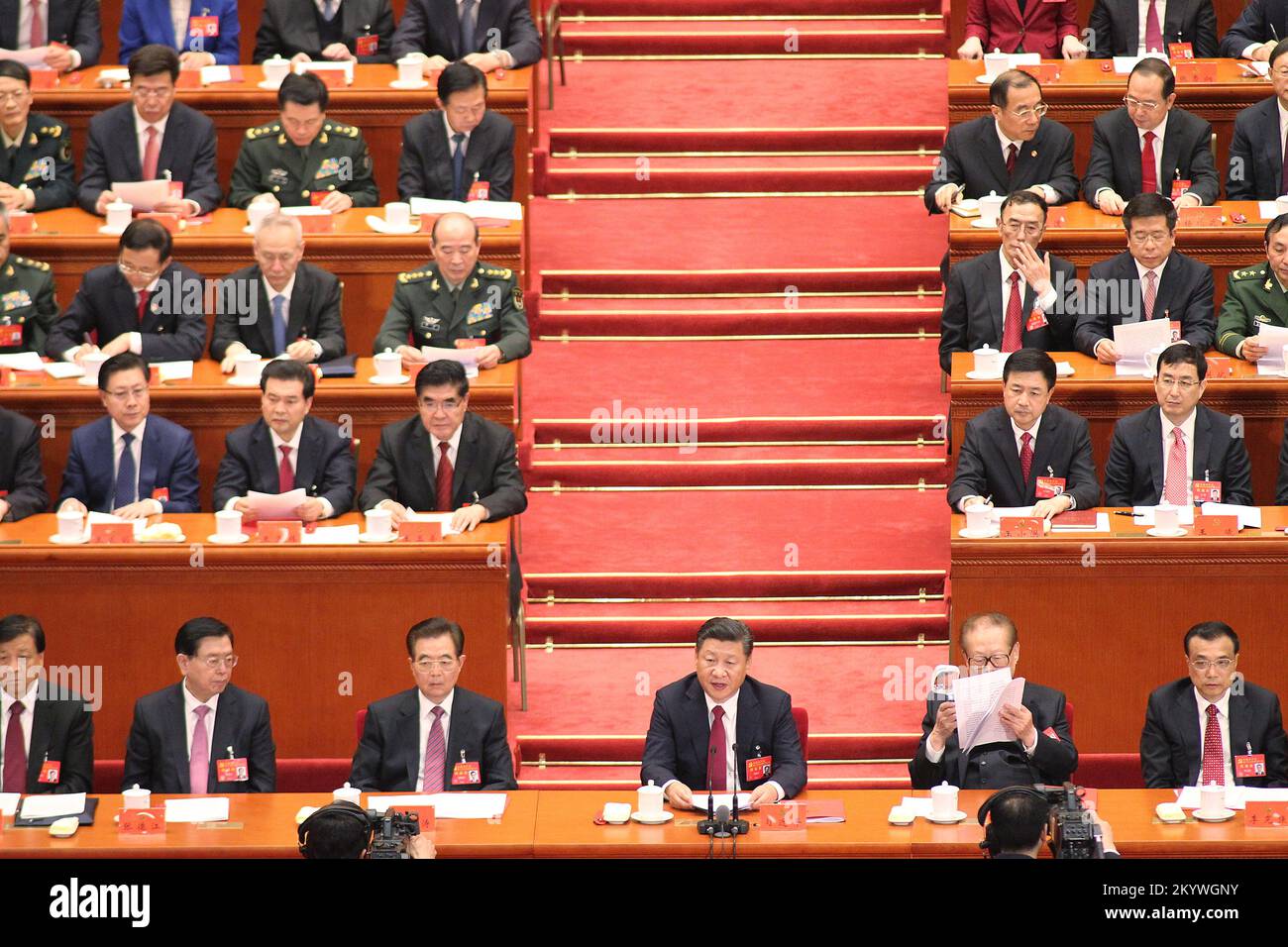 (from left to right) Liu Yunshan, Zhang Dejiang, Hu Jintao, Xi Jinping ...