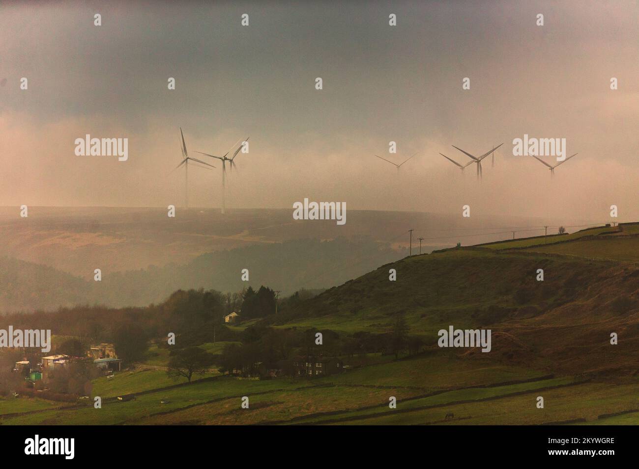 West Yorkshire, UK. 2nd Dec, 2022. UK Weather. Wind turbines part of ...