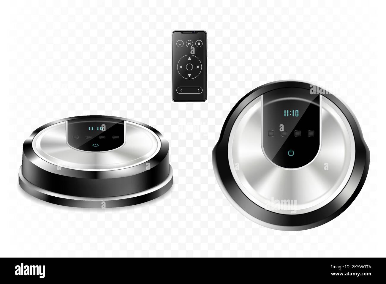 Realistic robotic vacuum cleaner with Remote Control , isolated on ...