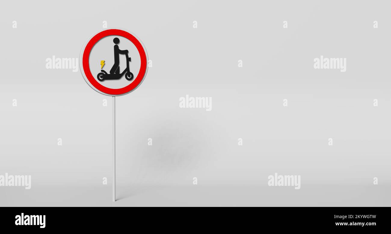 Road sign electric scooters, 3d sign isolated on white background, copy ...