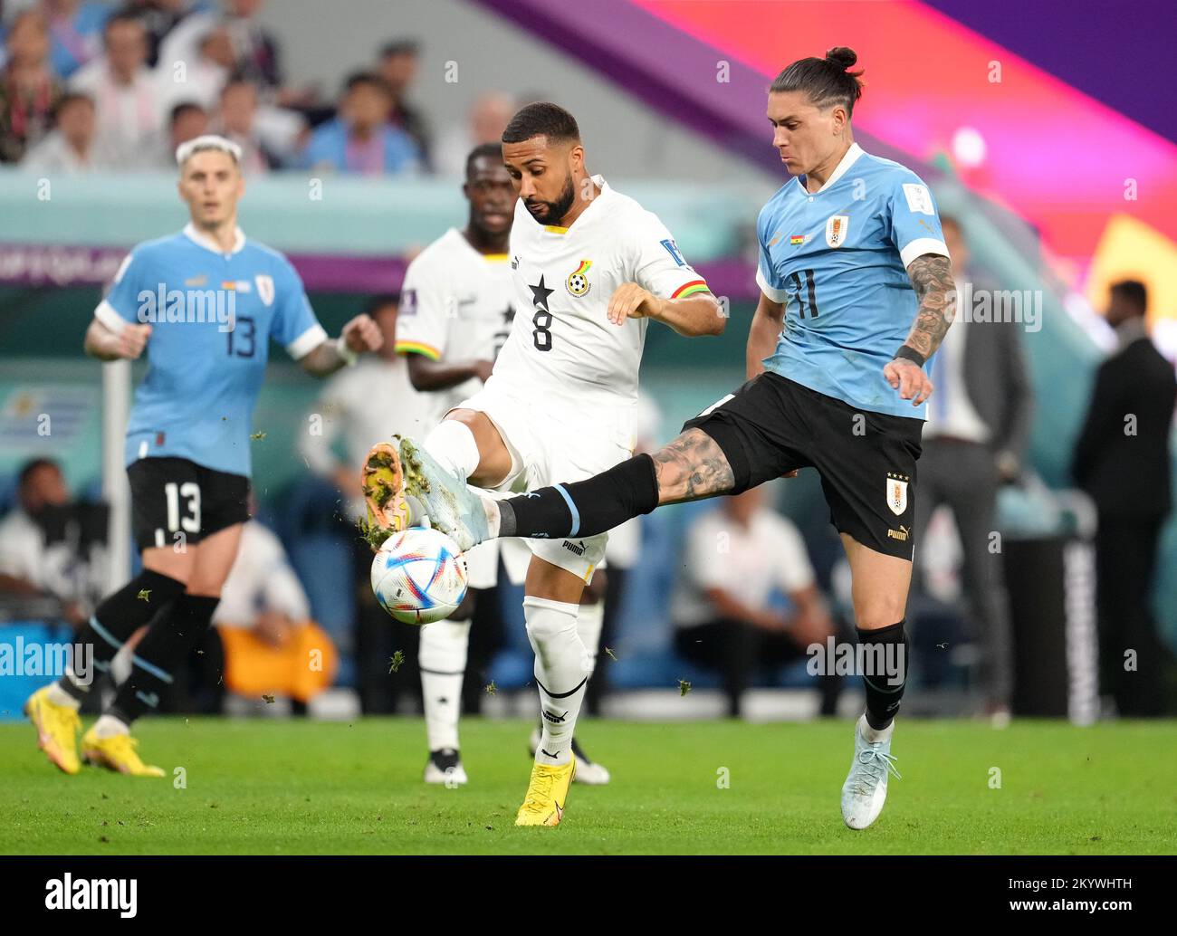 Uruguay's Darwin Nunez (right) and Ghana's Daniel-Ko Kyereh battle for ...