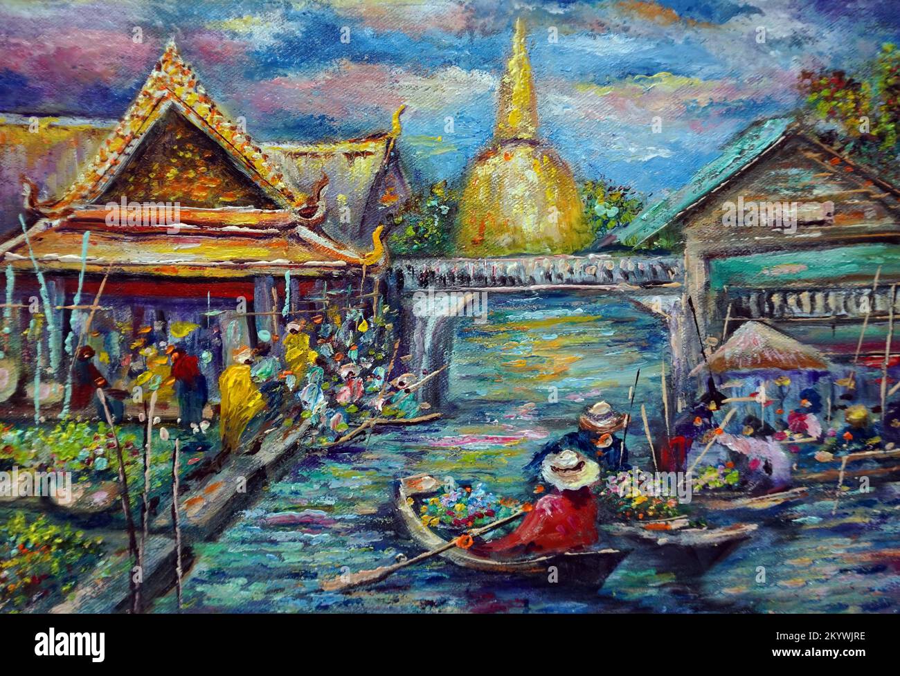 painting Oil color Floating market Thailand , Countryside Stock Photo ...