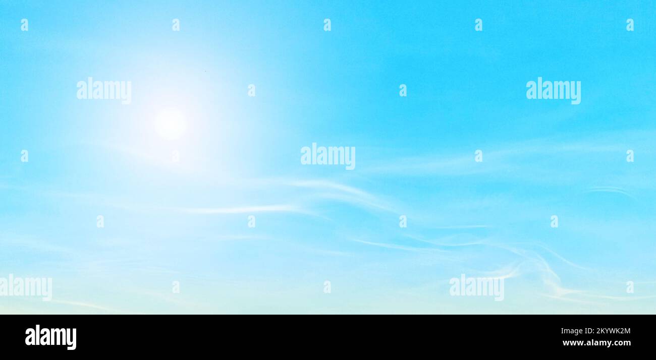 Blue sky background with bright sun. Blue sky with bright sunshine ...