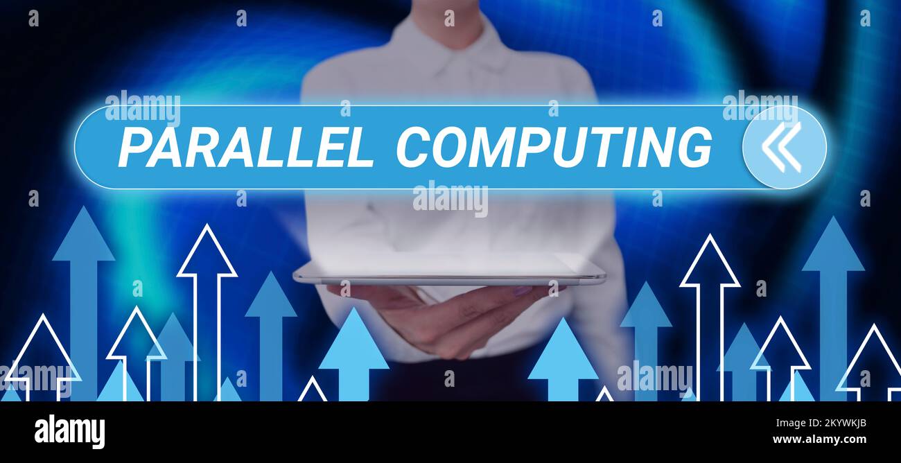 Text caption presenting Parallel Computing. Business approach simultaneous calculation by means ...