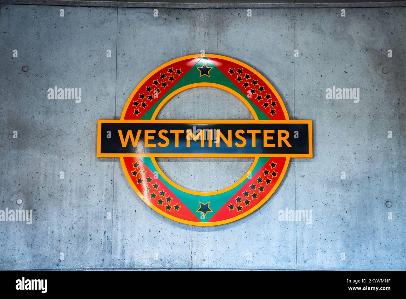 London underground Westminster sign located in the city center Stock ...