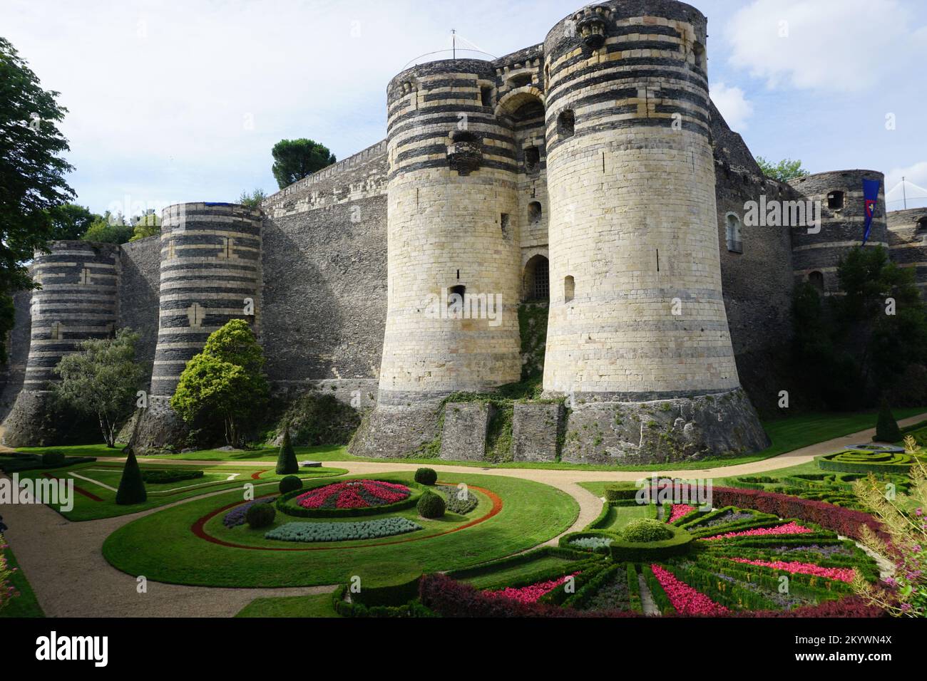 view of the old stone castle of Angers in the Loire valley, France with ...