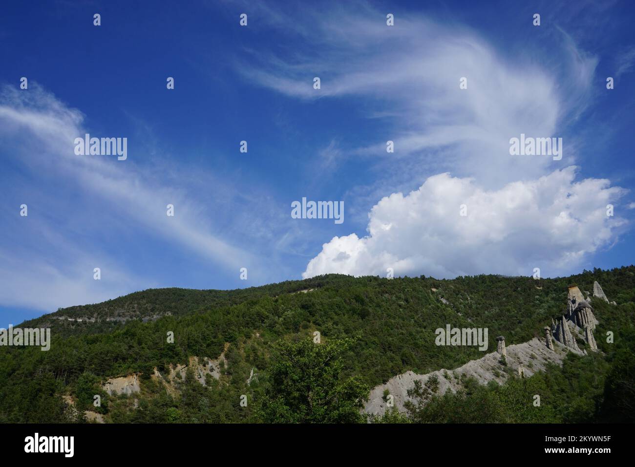 panoramic view of the Demoiselles Coiffées rock formation in Serre ...